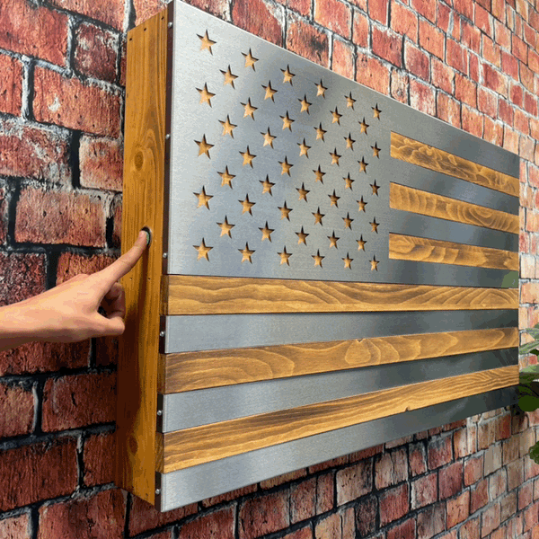 Wood Flag with Polished Steel Inlays