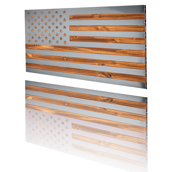 Wood Flag with Polished Steel Inlays